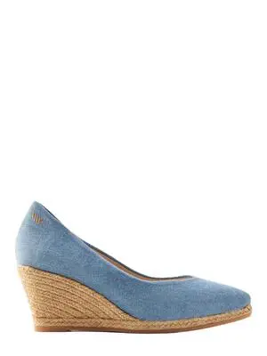 VISCATA Viscata Roses Archive Canvas V Cut Espadrille Wedges Light Denim