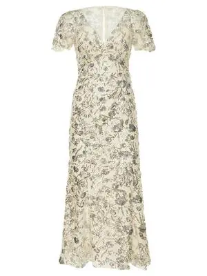 SELF-PORTRAIT Sequin-embellished Midi Dress - Beige
