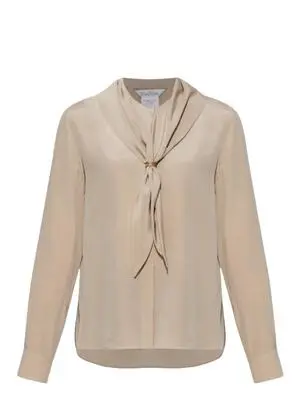 Max Mara Dry Silk Blouse With Bow Detail - Beige