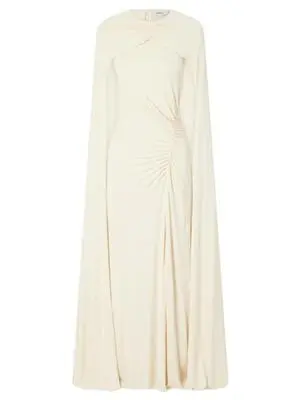Simkhai Pleated Knit Maxi Dress With Cape - White