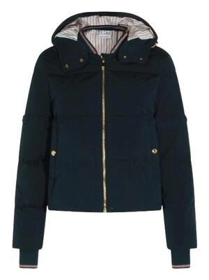 Thom Browne Hooded Down Jacket With Gold-tone Hardware - Black
