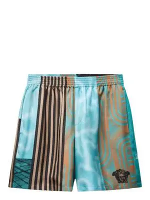 Versace Floating By" Print Silk Twill Shorts - Blue