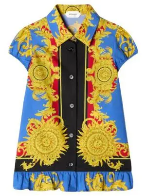Versace Printed Ruffled Shirt Dress - Multicolor