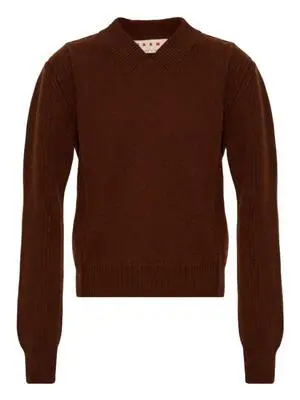 Marni Ribbed V-neck Jumper - Brown