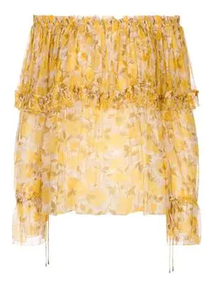 Chloé Chloe Off-Shoulder Printed Long Sleeve Top No