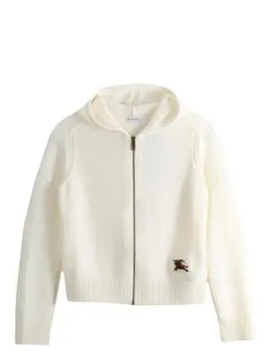 Burberry Zip-up Hooded Cardigan - Ecru