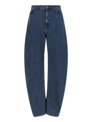 ROTATE BY BIRGER CHRISTENSEN Draped Barrel-leg High-waist Jeans - Blue