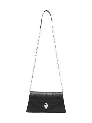 Alexander McQueen Skull Embossed Chain-linked Shoulder Bag - Black