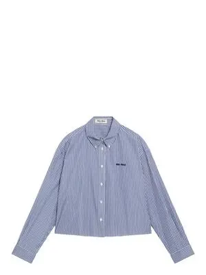 MIU MIU Miu Miu Cobalt Striped Cropped Shirt With Logo Embroidery