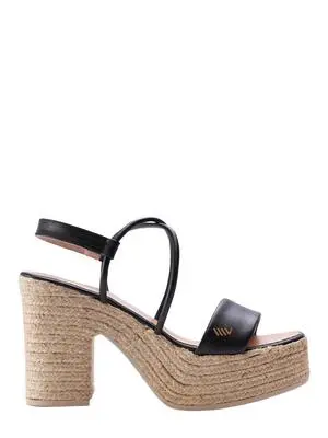 VISCATA Viscata Elia Leather Espadrille Sandal Heels With Gold Tone Detailing Black