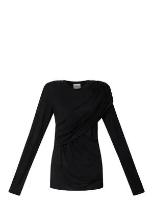 MARANT ETOILE Asymmetrical Draped Jersey Top - Black