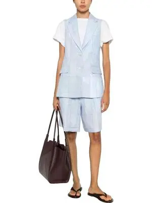 Peserico Linen Check Pattern Pleated Shorts - Blue