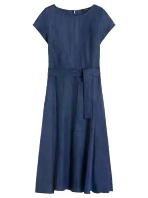 Max Mara Belted Cap-sleeve Midi Dress - Blue