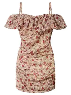 MARANT ETOILE Ecru Beige Printed Off-the-shoulder Dress - Neutrals
