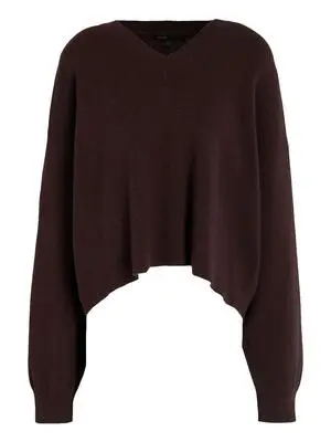 Maje Knitted V-neck Sweater With Asymmetric Hem - Chocolate