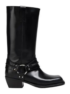 Sandro Studded Leather Square Toe Boots - Black