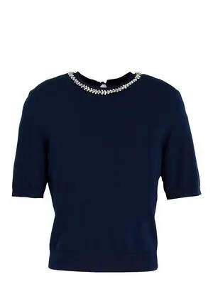 Maje Crystal-embellished Wool-blend Sweater - Navy