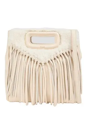 Maje Fringed Leather Tote With Teddy Fleece Trims - Ecru