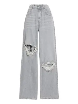 AREA Crystal-embellished High-rise Wide-leg Jeans - Gray