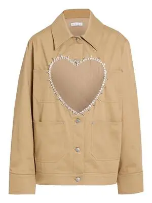 AREA Cutout Crystal-embellished Cotton Twill Jacket - Sand
