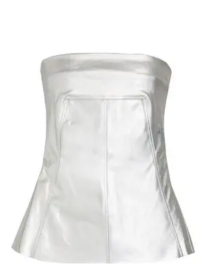 Rick Owens Strapless Metallic Coated Denim Top - Silver