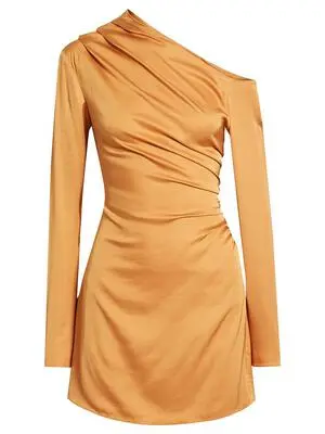 A.L.C. Jamie One-shoulder Ruched Satin Mini Dress - Saffron