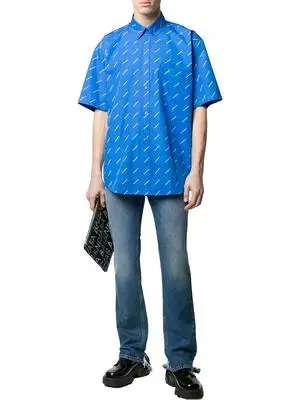 Balenciaga Normal-fit Logo Print Shirt - Blue