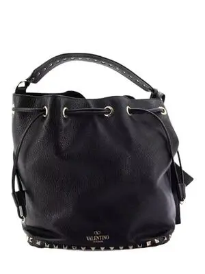 Valentino Garavani Rockstud Top Handle Leather Medium Bucket Bag - Black