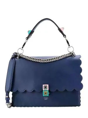 Fendi Kan I Leather Medium Shoulder Bag - Blue