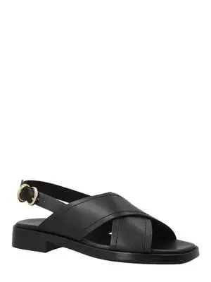 FRAU Crossover Strap Leather Sandals - Black