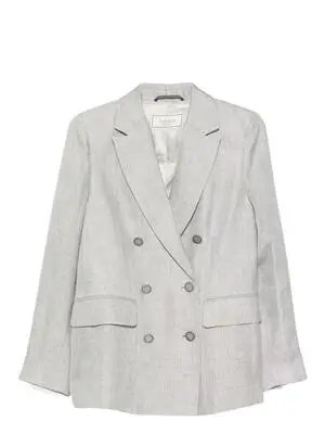 Peserico Double-breasted Linen Blazer - Grey