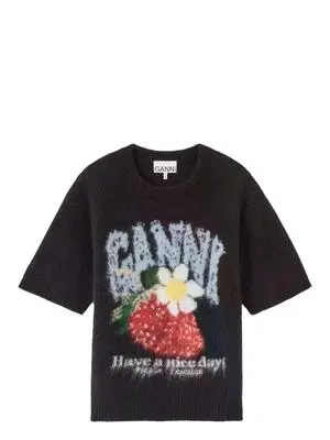 GANNI Strawberry Intarsia Sweater - Black
