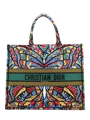 Dior Embroidered Canvas Butterfly Book Tote Bag - Red