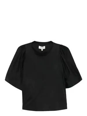 PSOPHIA Ruffled Cape-sleeve Cotton T-shirt - Black