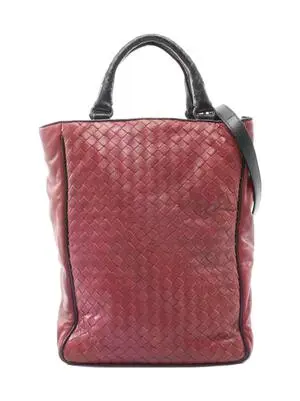 Bottega Veneta Bordeaux Leather Intrecciato Tote Bag - Red