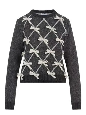 Moschino Argyle Bow-embellished Wool Sweater - Grey