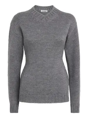 JIL SANDER Wool V-neck Sweater - Grey