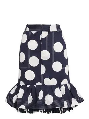 Jacquemus Cotton Polka Dot Midi Skirt - Navy