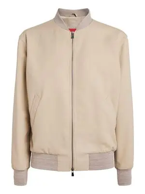 Isaia Cotton-silk Zip-up Bomber Jacket - Beige