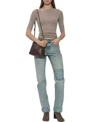MAISON MARGIELA Ribbed Knit Asymmetric Neck Top - Neutrals