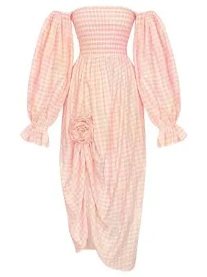 Sleeper Atlanta Off-shoulder Midi Dress - Pink