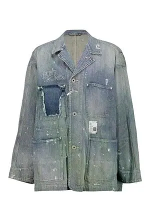 Mihara Yasuhiro Chore Stripe-pattern Paint-splatter Denim Jacket - Blue