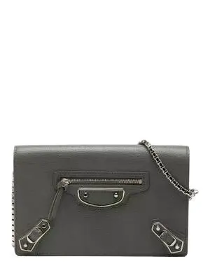 Balenciaga 2017 Chevre Motocross Metallic Edge Wallet On Chain Crossbody Bag - Grey
