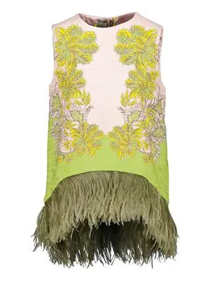La DoubleJ Swathe La Scala Top With Feather Trim - Multicolour