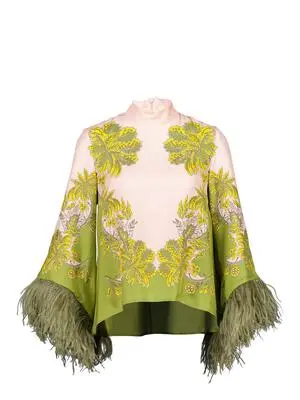 La DoubleJ Silk Feather Trimmed Top - Multicolour