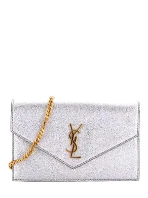 Saint Laurent Classic Monogram Wallet On Chain Leather Small Crossbody Bag - Silver