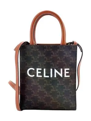 Celine Vertical Cabas Tote Triomphe Coated Canvas Mini Satchel - Brown