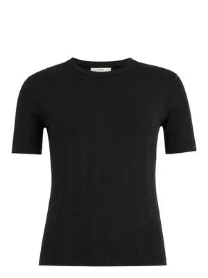THE ROW Etina Ribbed Cotton T-shirt - Black