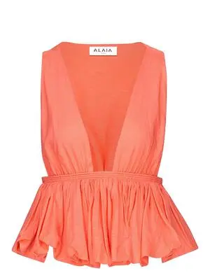 Alaïa Peplum-hem V-neck Cropped Top - Orange