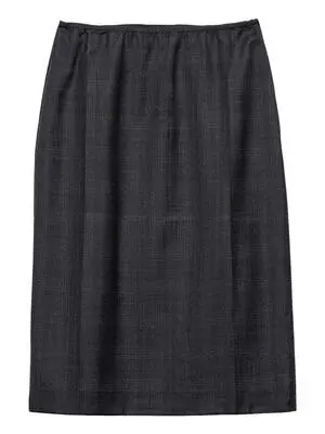 Prada Wool Check Midi Skirt - Grey
